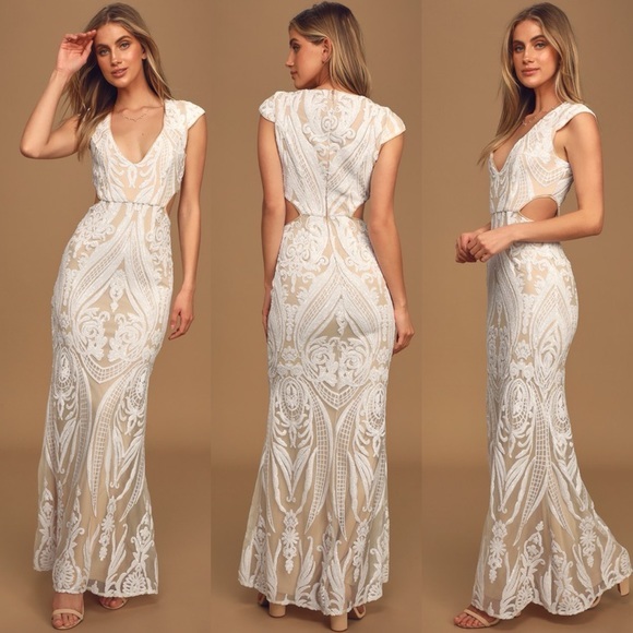 Lulus Dresses Nwt Lulus Always Adored White And Nude Sequin Mermaid